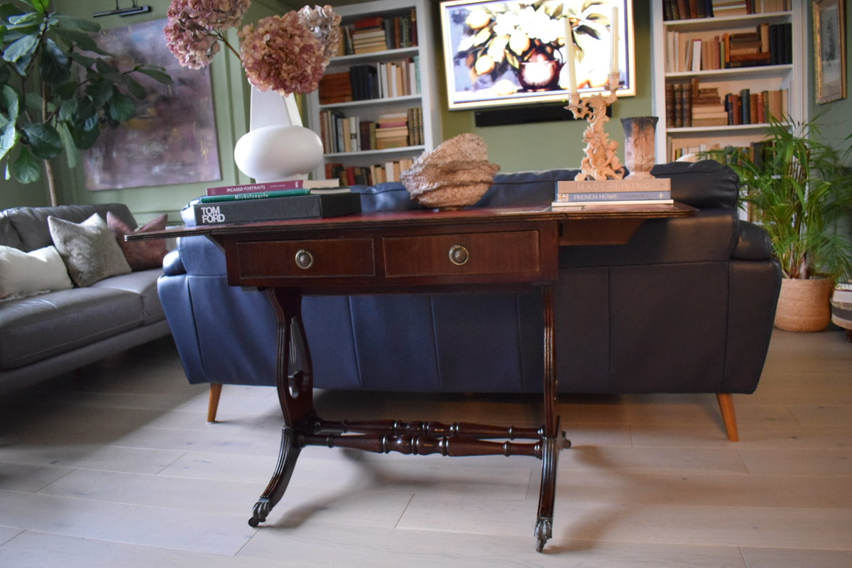 Vintage Regency Bevan Funnell style drop leaf leather top sofa table ...